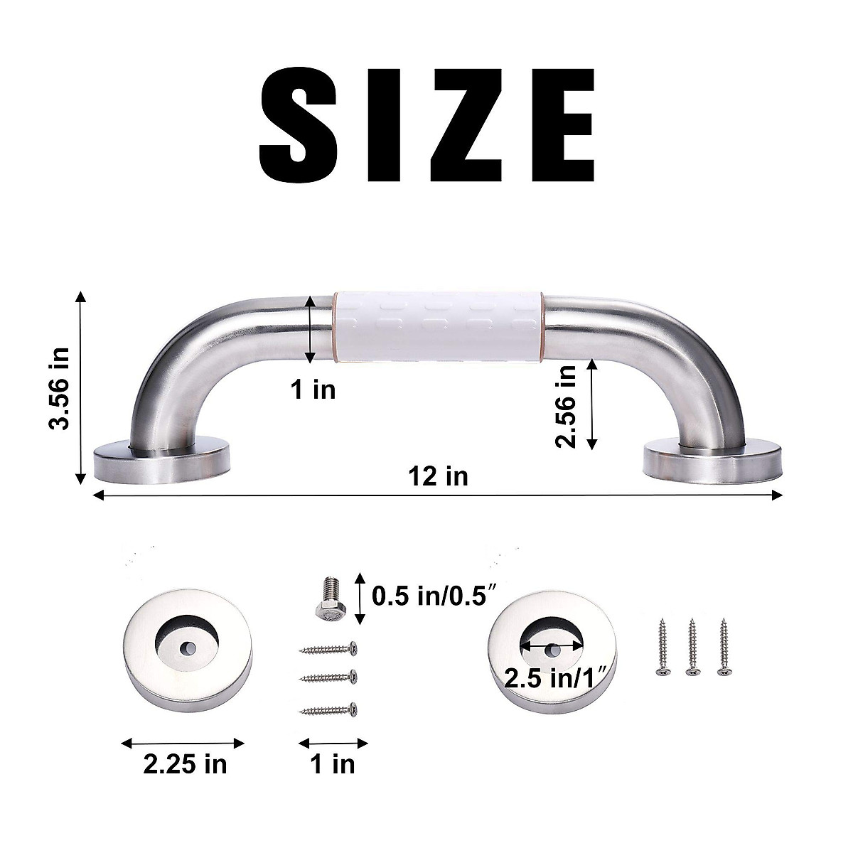 Shower Grab Bar, Grab Bars For Bathtubs And Showers, 12 Inch Grab Bars Anti-Slip Night Vision Luminous Circles For Senior Elderly Bathtub,Toilet, Bathroom,Kitchen,Stairway Handrail, White, 2 Pack