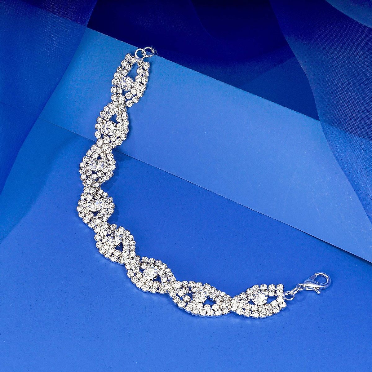 3 Pack Bridal Rhinestone Crystal Necklace Link Bracelet and Teardrop Dangle Earrings Jewelry Set Gifts fit with Wedding Dress Party