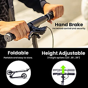 Aero Big Wheels Kick Scooter for Kids 8 Years Old, Teens 12 Years and up, Youth and Adults. Commuter Scooters with Hand Brake, Soft Rubber mat, Shock Absorption, Foldable and Height Adjustable.