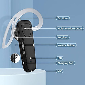 IDOERLEETEK Bluetooth Headset, S30 Bluetooth Earpiece Wireless Handsfree V5.1 Ultralight with Microphone 16 Hours Driving Headset Compatible with iPhone Android Cell Phone Laptop Tablets - Black