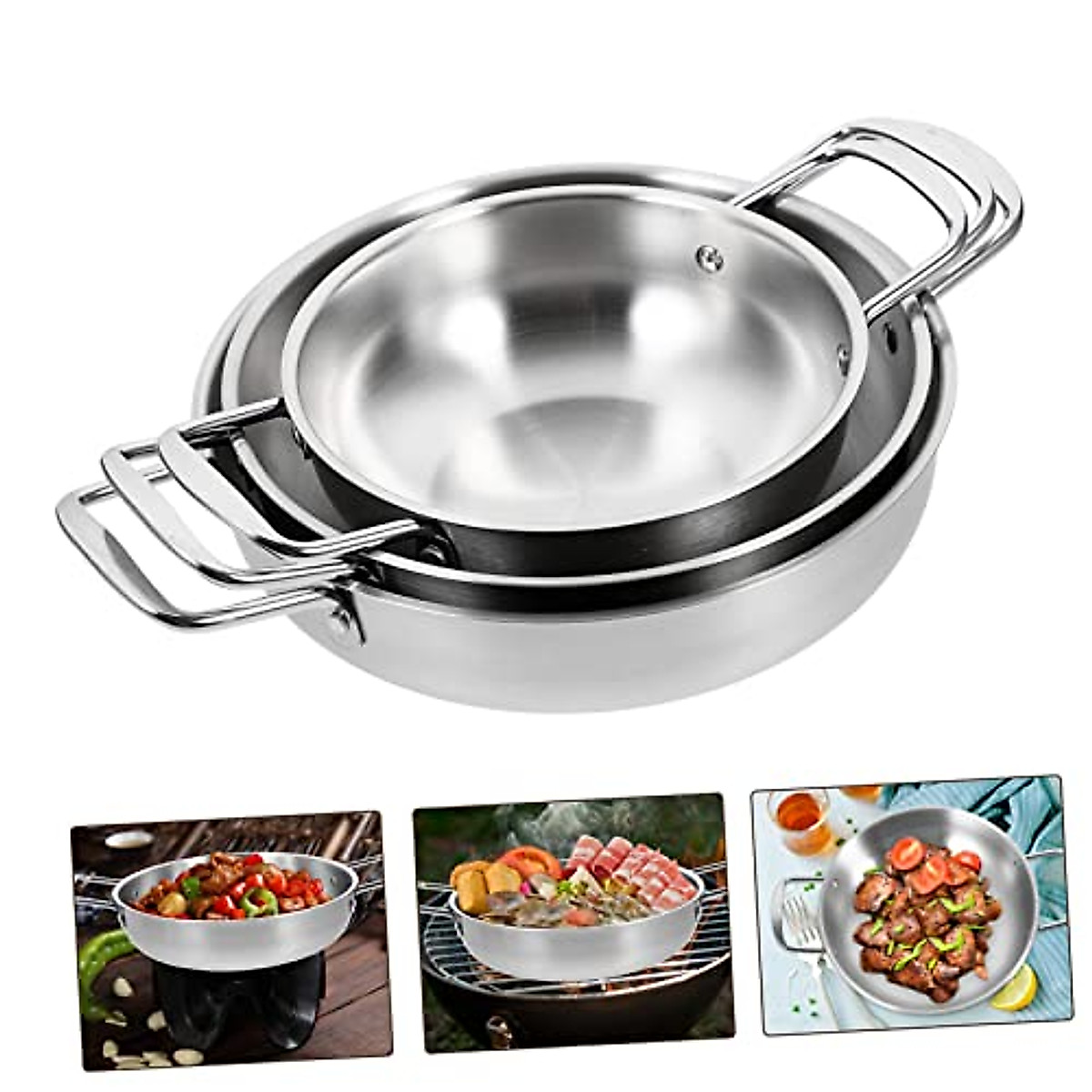 Yardenfun Cooking Pot 3pcs Stainless Steel Saucepan Stainless Steel Stock Pot Korean Pots for Cooking Stainless Steel Kitchen s Big Pots for Cooking Korean Silver Soup Pot
