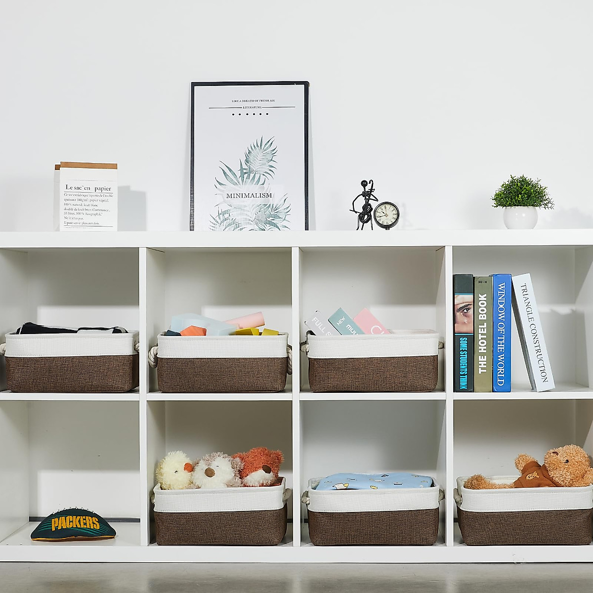 Bidtakay Collapsible Fabric Storage Baskets with Handles for Organizing [6 Pack] Canvas Small Storage Bins Shelf Baskets for Clothes Closet Rectangle Baskets 11.8 X 7.8 X 5 Inches(White&Earthy Brown)