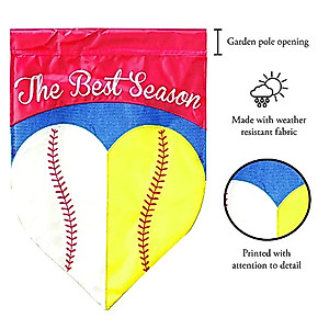 Magnolia Garden Best Season Softball Baseball 13 x 19 Red Poly Burlap Outdoor Hanging Flag