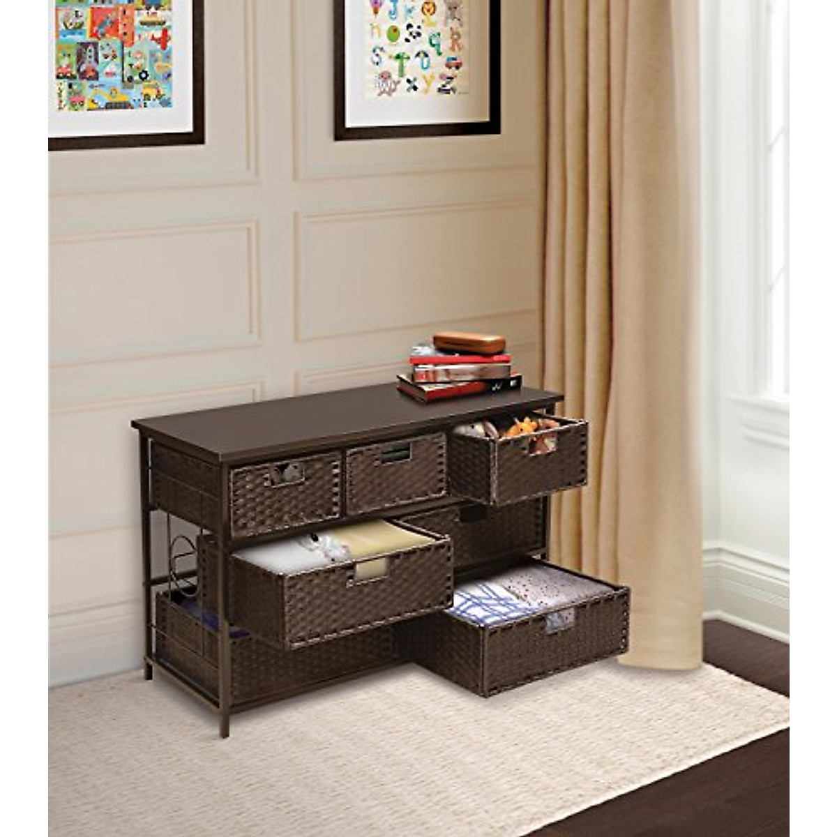 August Collection Wide Seven Basket Drawer Storage Unit