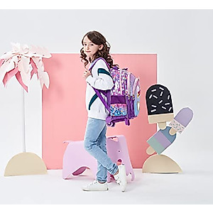 Meetbelify Unicorn Rolling Backpack for Girls Wheels Backpacks for Girls for School Sequin Backpack with Lunch Box for Elementary Students
