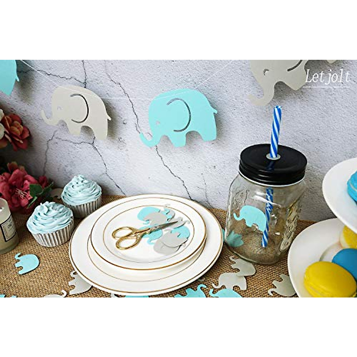 Blue Elephant Confetti Elephant Scatter Baby Shower Decoration for Boy Baby Shower Birthday Party Elephant Theme Party Supplies Gender Reveal Party Decoration (Blue+Gray) 100 Pcs