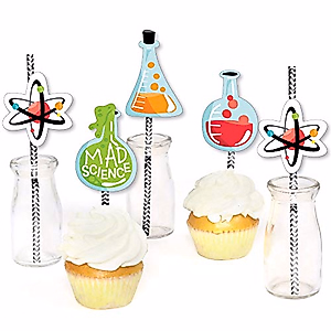 Big Dot of Happiness Scientist Lab - Paper Straw Decor - Mad Science Baby Shower or Birthday Party Striped Decorative Straws - Set of 24