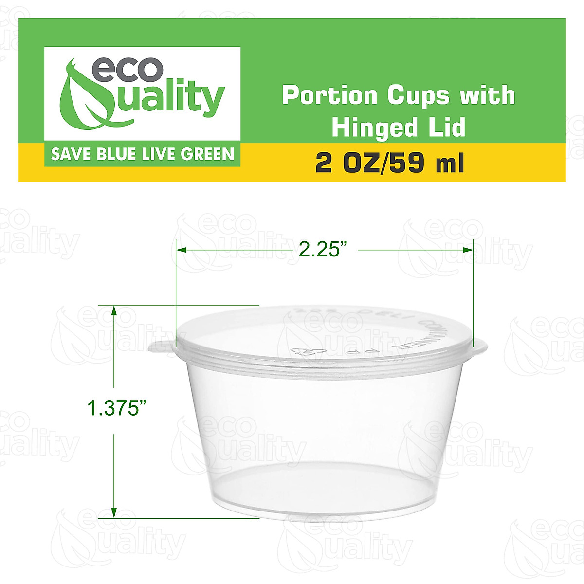 EcoQuality [50 PACK 2 Oz Leak Proof Plastic Condiment Souffle Containers with Attached Lids - Portion Cup with Hinged Lid Perfect For Sauces, Samples, Slime, Jello Shot, Food Storage & More!