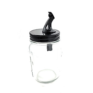 AmeriPour Black - Mason Jar Pour Spouts With Flap For Moonshine And Whiskey - Made 100% In The USA. Free Flow Mason Jar Spouts That Don't Leak. A Perfect Pour Everytime. 2 Pack (Regular Mouth - Flap)