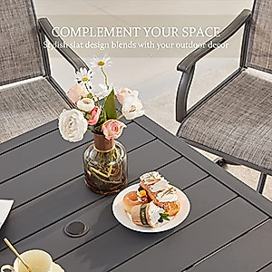 VICLLAX Outdoor Patio Dining Table, Metal Outdoor Square Table with Umbrella Hole for Garden Lawn Deck, Black