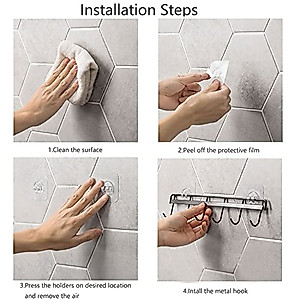 2 Pack Adhesive Wall Hooks Rack Kitchen Rail, Space Saving Heavy Duty Hanger with 6 for Bathroom Bedroom Closet, Utensil Hanging Knives, Spoon, Towel (White), 32x6x2.5cm/12.6 x2.36 x1inch