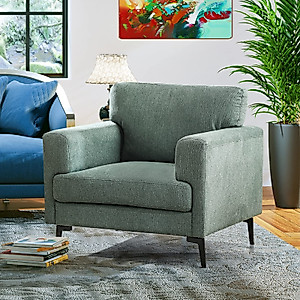 CDCASA Accent Chair, Linen Fabric Oversized Mid Century Modern Chair Set of 1, Comfy Upholstered Armchair Reading Accent Chairs Sofa Chairs for Bedroom Living Room, Green