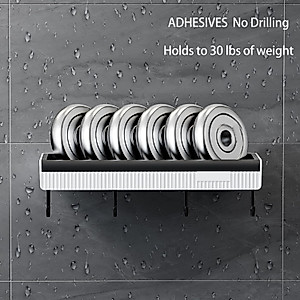 FOCUS FINEST Plastic Wall Mount Shower Shelf, Adhesive Shower Caddy, No Drilling Hang Walls, with Self Adhesive Tape, for Bathroom, Kitchen, Living Room (Black, 4pcs)