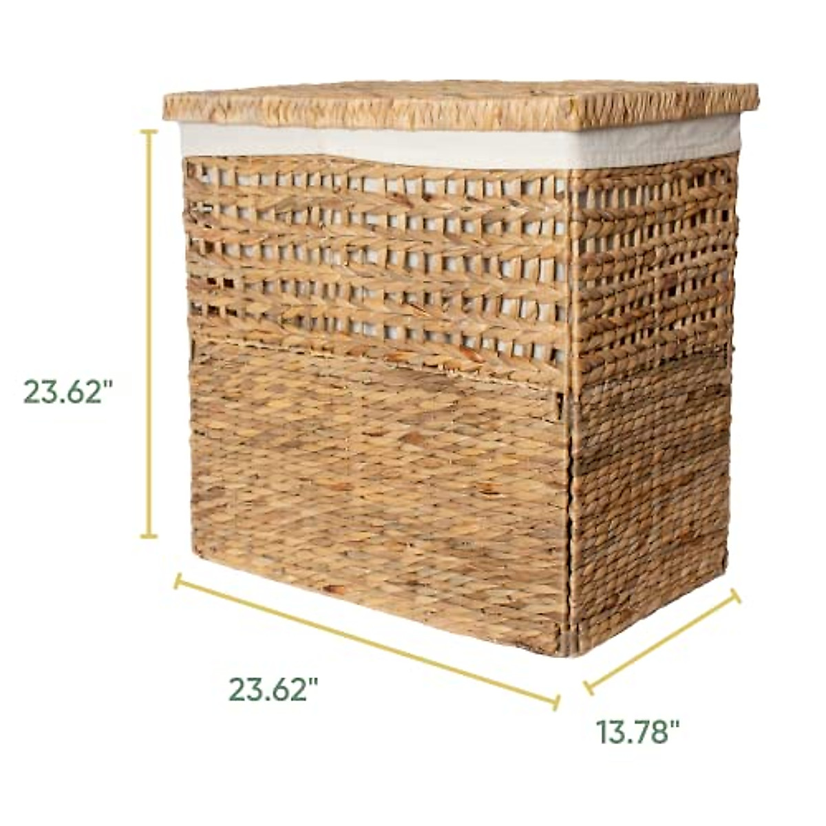 WERORA - Hampers for Laundry 136L, Wicker Water Hyacinth Double Laundry Baskets, Divided Laundry Hamper, Tall Collapsible Laundry Hamper with Lid, Boho Laundry Basket for Bathroom, Bedroom.