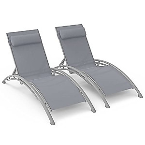 Domi Outdoor Chaise Lounge Set of 2 Patio Recliner Chairs with Adjustable Backrest and Removable Pillow for Indoor&Outdoor Beach Pool Sunbathing Lawn Gray