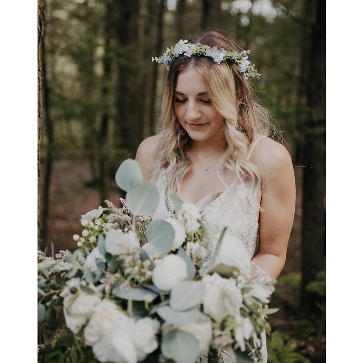 Vividsun Bridal Green Leaf Crown Bohemian Headpiece Floral Headband Photo Prop (white flower)