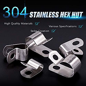 Cable Clamp Assortment Kit, Glarks 50Pcs 304 Stainless Steel 1/4'' 5/16'' 3/8'' 1/2'' 5/8'' Electrical Metal Clamp Set