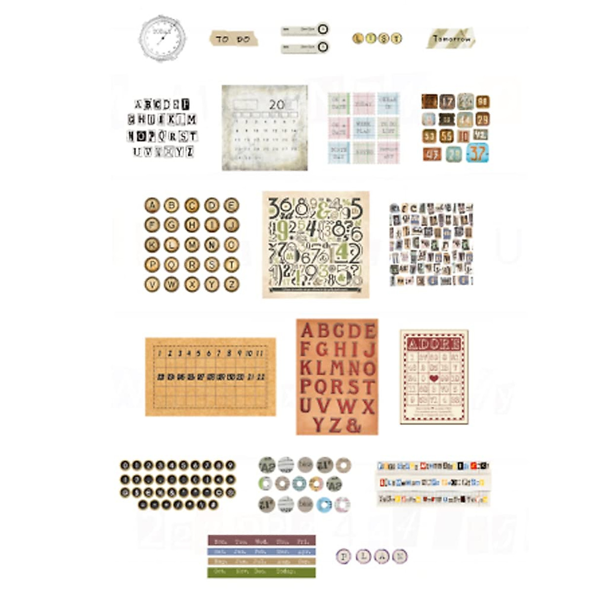 Vintage Washi Sticker Set English Character Digital Letter Self-Adhesive Sticker DIY Label for Art Craft Scrapbooking Personal Journaling Planner Diary Book Album Card