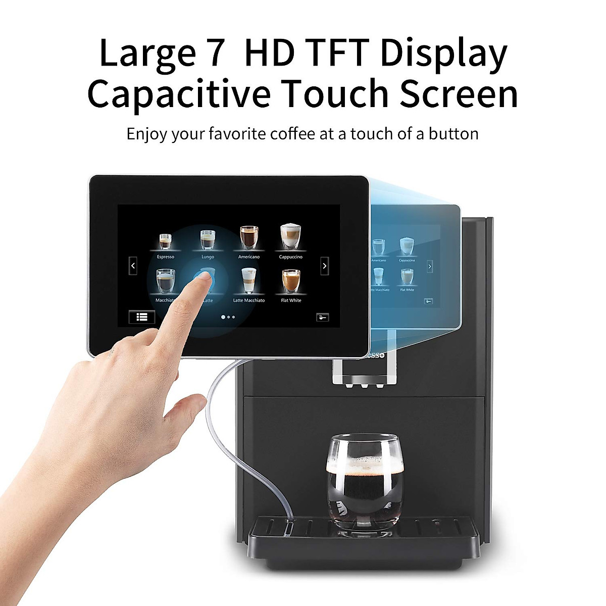 Hipresso Super Fully Automatic Espresso Coffee Machine-7" HD TFT Touchscreen with Milk Frother 19 Bar Pressure