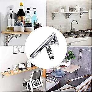 Folding Shelf Brackets - Heavy Duty Stainless Steel Collapsible Shelf Bracket for Bench Table, Space Saving DIY Bracket, Max Load: 550lb （Long：10” ，2 PCS）