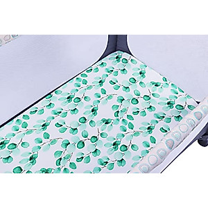 Pack n Play Sheets 2 Pack for Baby Unisex, Stretchy Jersey Knitted Portable Mini Crib Sheets Playard Mattress Cover for Baby Boys and Girls, Watercolor Green Botanical Leaf