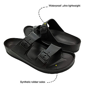 Luffymomo Adjustable Slip on Eva Double Buckle Slides for Mens (9 M US Black)