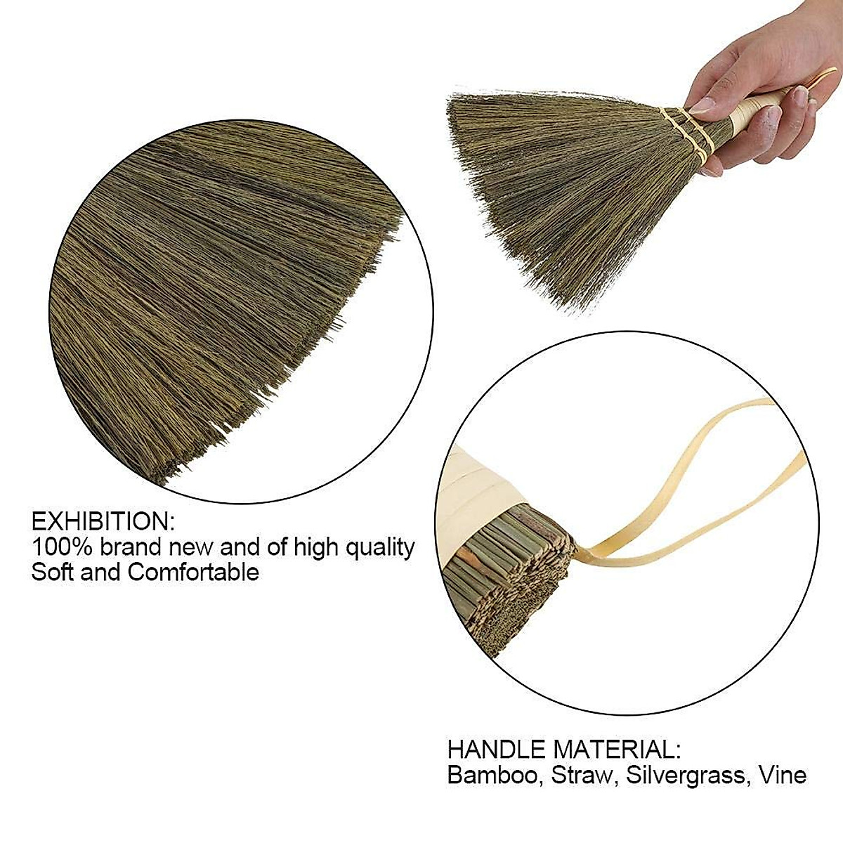 Household Manual Straw Braided Broom Small Handmade Dust Floor Cleaning Sweeping Broom Soft Hos
