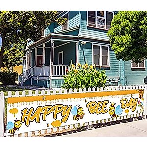 Large Happy Bee Day Banner | Bumble Bee Birthday Party Decoration | Happy Bee Day Party Supplies | Bumblebee Baby Shower Decoration - 9.8 x 1.6FT