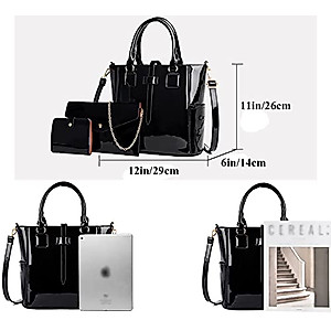 ZiMing Women Handbags and Purses Set Patent Leather Satchel Top Handle Handbag Chain Shoulder Crossbody Bags Wallet Card Holder 3 Pcs Set-Purple