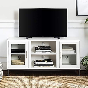 Walker Edison Modern Glass and Wood Universal TV Stand with Open Storage For TV's up to 58" Flat Screen Living Room Storage Entertainment Center, 52 Inch, White