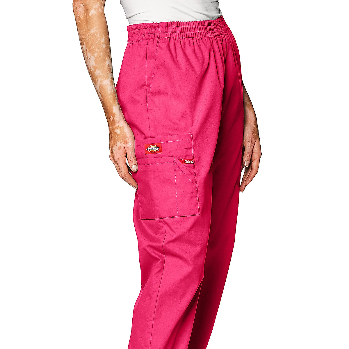 Dickies Women's Signature Elastic Waist Scrubs Pant, Hot Pink, Large Petite