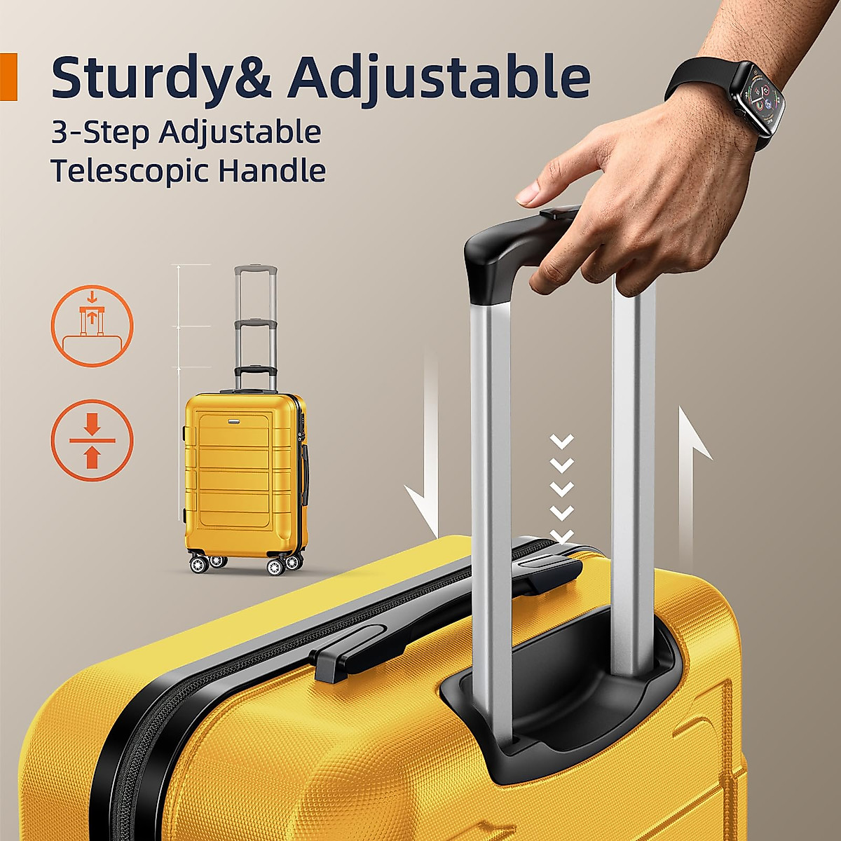 SHOWKOO Luggage Sets Expandable PC+ABS Durable Suitcase Sets Double Wheels TSA Lock Yellow 3pcs