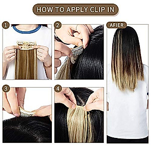 LELINTA 24" Straight Long 4 PCS Set Thick Clip in on Synthetic Hair Extensions Hairpieces for Women Dark Brown Mix Light Auburn