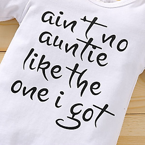Aint No Auntie Like The One I Get Baby Boy Clothes Auntie Saying Letter Print Long Sleeve Romper Pants Hats (White, 3-6 Months)