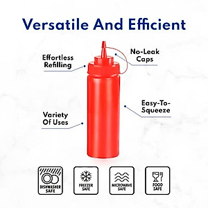 New Star Foodservice 26344 Squeeze Bottles, Plastic, Wide Mouth, 16 oz, Red, Pack of 6