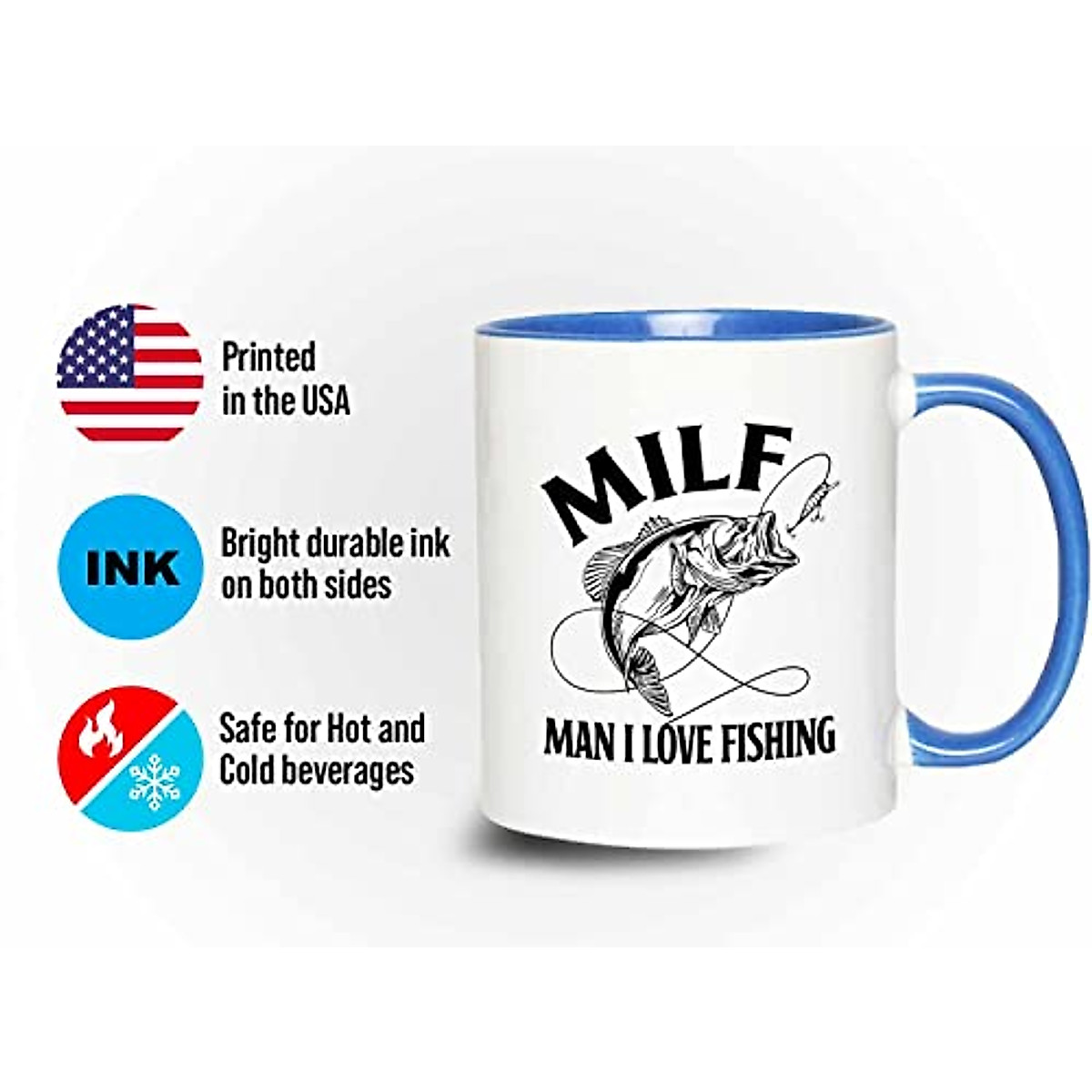 Fishing 2Tone Blue Mug 11oz - MILF Man I Love Fishing - Fishing Fisherman Fish Lover Retirement Hook Bait Reel Rod Spooling Fisher Dad Outdoor Hobby