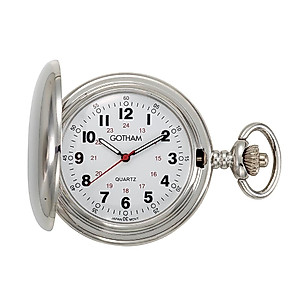 Gotham Men's Silver-Tone Polished Finish Covered Quartz Pocket Watch # GWC15042S