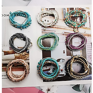 SAMOCO 9 Sets Bohemian Stackable Bead Bracelets for Women Stretch Multilayered Bracelet Set Multicolor Jewelry