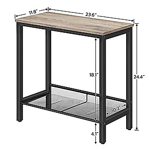 HOOBRO Side Tables, Set of 2 Narrow Nightstands, Industrial End Table with Flat or Slant Adjustable Mesh Shelf for Small Spaces, Stable Metal Frame and Easy Assembly, Greige and Black BG24BZ01
