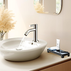 Sink Caddy, EnjoyNest Instant Dry Sink Organizer Sponge Soap Holder for Kitchen Sink Bathroom Countertop Fast Drying Rack Counter Tray Water Absorbing Stone Pedestal Stand Riser for Bottle Brush-Black