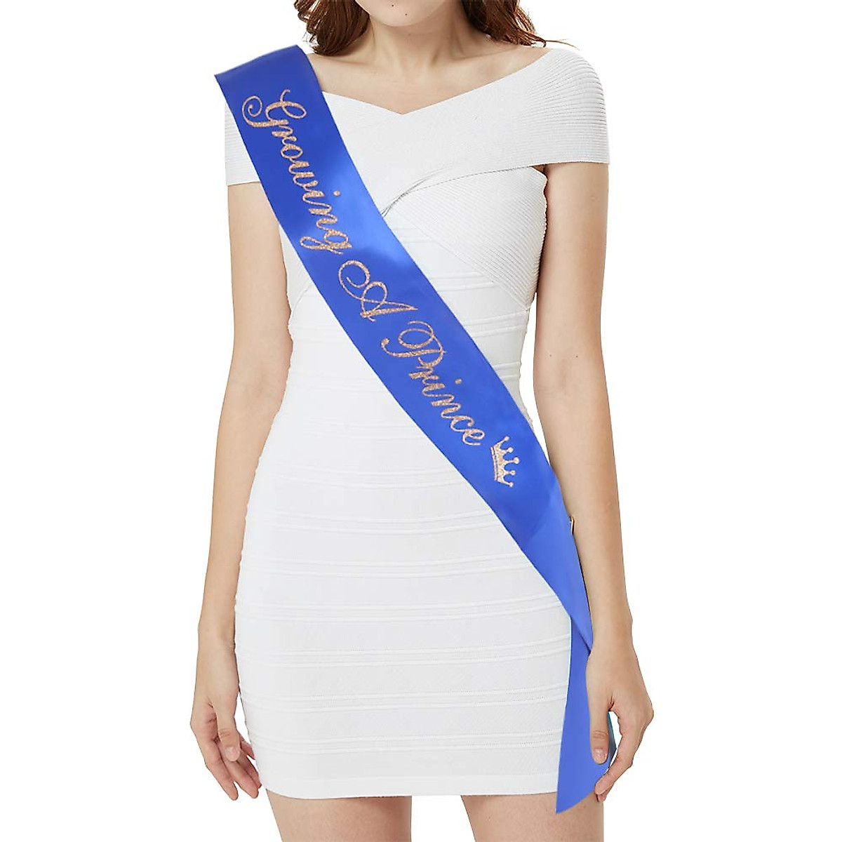 "Growing A Prince" Sash & Dad to Be Pin Kit - Little Prince Baby Shower It's A Boy Royal Prince Gift (Royal Blue)