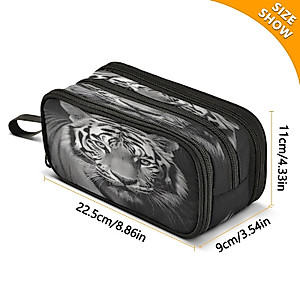 Lotupokon Vintage White Tiger Black Pencil Case Zipper Pen Bag Large Capacity Pencil Pouch Pencil Box Purse Organizer Pouches for Boys Kids Girls Students School Office College Supplies Gifts