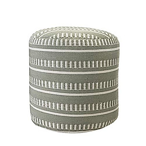 LR Home Dash and Stripe Geometric Indoor Outdoor Pouf, Green/White, 20" x 20" x 20"