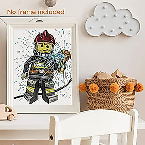 Prints Wall Legos Style Figures Jobs Art | Posters for Boys Room Decor Interlocking Figure Prints Room Decor For Boys, Girls And Toddlers, Boys Room Decor Policeman, Fireman, Emmet 4 Posters Set Printed On Ivory Paper Great For Kids Playroom, Kid Bedroom