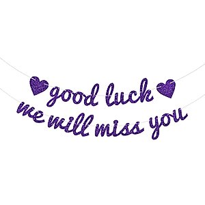 Purple Glitter Good Luck We Will Miss You Banner, Farewell Party Decorations, Graduation/Going Away/Retirement Party Decorations Supplies