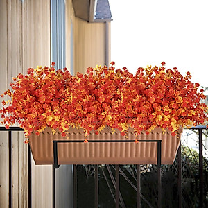 Momkids 4 Bundles Artifical Spring Flower Outdoor Fake Plant Decor UV Resistant Faux Plastic Plants Hanging Plante Halloween Flower for Home Garden Porch Thanksgiving Christmas Decorations