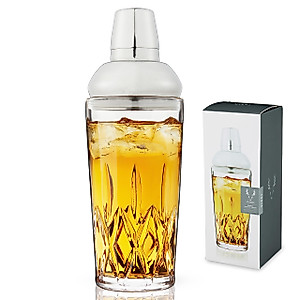 Viski Admiral Cocktail Shaker - Cut Crystal Tumbler with Stainless Steel Cap and Strainer - Dishwasher Safe 25oz Set of 1