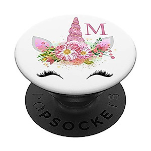 Cell Phone Holder Pop Up Handle,Cute Unicorn Pink Initial M PopSockets PopGrip: Swappable Grip for Phones & Tablets