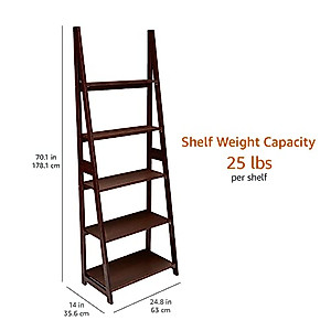 Amazon Basics Modern 5-Tier Ladder Bookshelf Organizer, Solid Rubberwood Frame - Espresso Finish