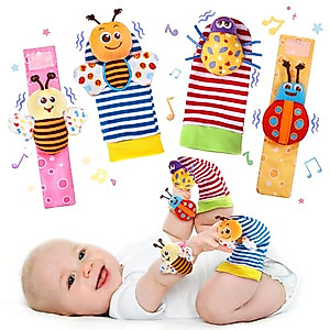 PADONISE Baby Wrist Rattle Socks and Foot Finder Set Baby Rattles Toys for 0-12 Month, Infant Girl Boy Toys for Babies 3-6 Months, Newborn Hand & Foot Toys for 0 to 9 Months, Baby Shower Gifts